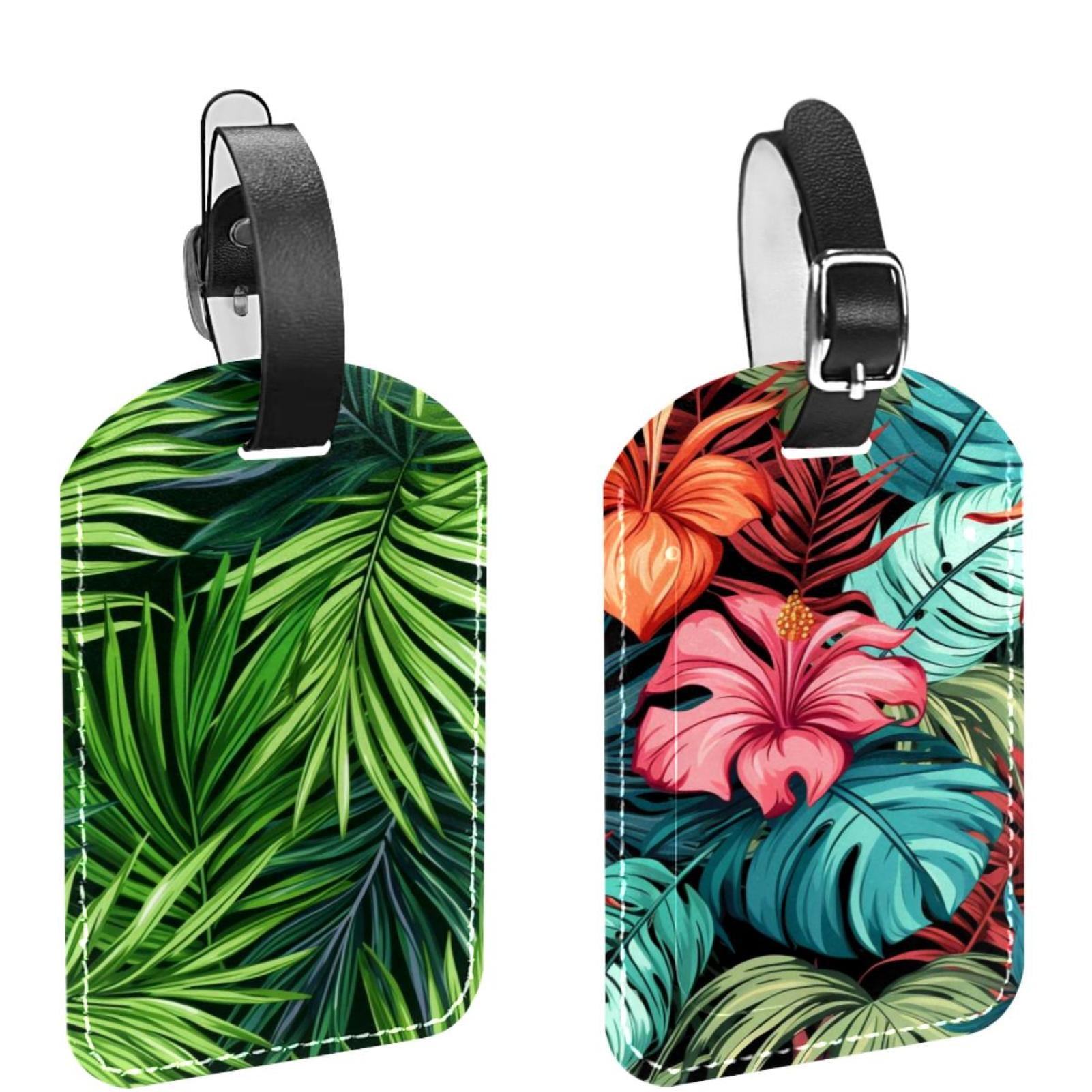 Square 2Pack PU Leather Tropical Leaves Cruise Luggage Tag with Privacy ...