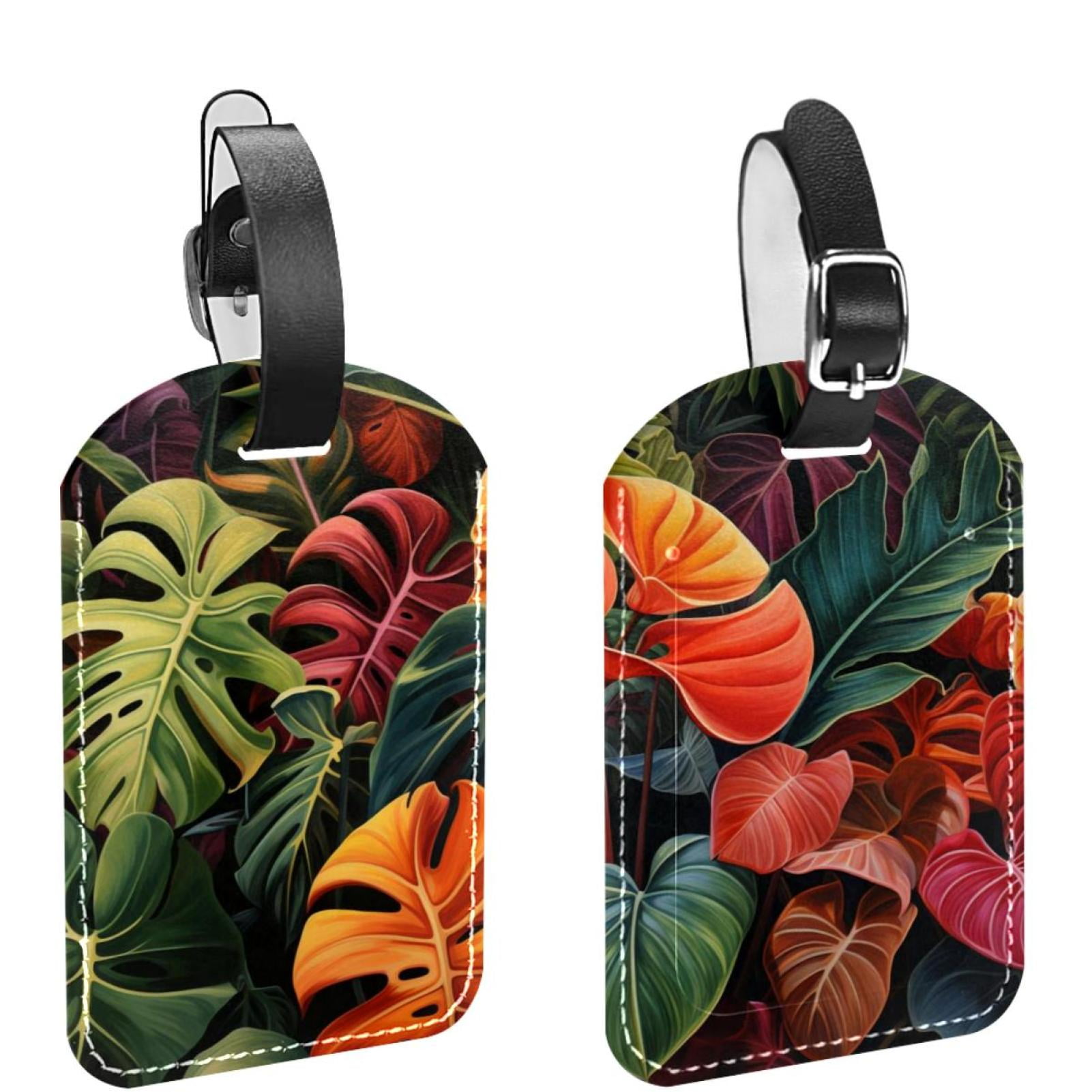 Square 2Pack PU Leather Tropical Leaves Cruise Luggage Tag with Privacy ...