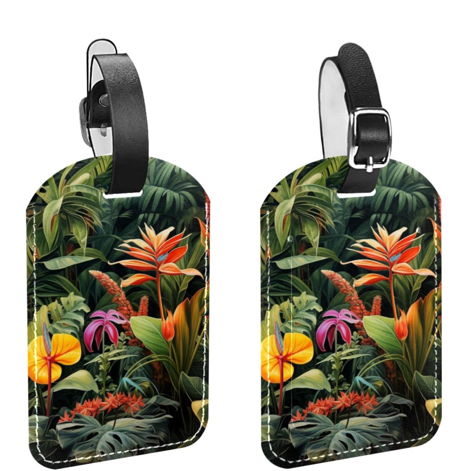 Square 2Pack PU Leather Tropical Leaves Cruise Luggage Tag with Privacy ...
