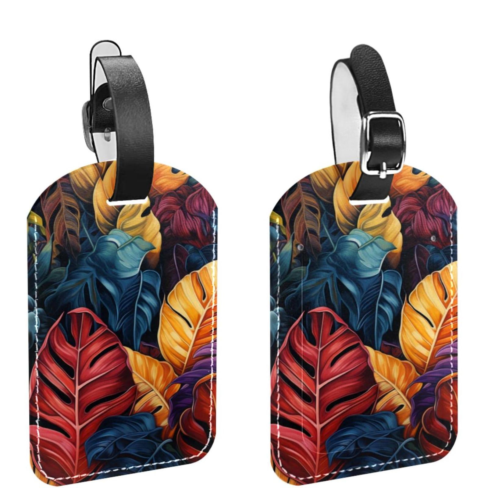 Square 2Pack PU Leather Tropical Leaves Cruise Luggage Tag with Privacy ...