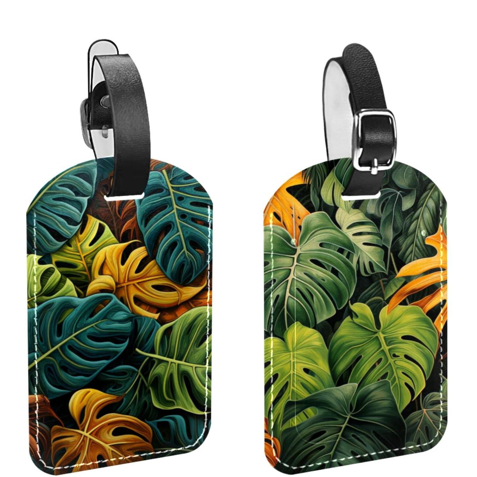 Square 2Pack PU Leather Tropical Leaves Cruise Luggage Tag with Privacy ...