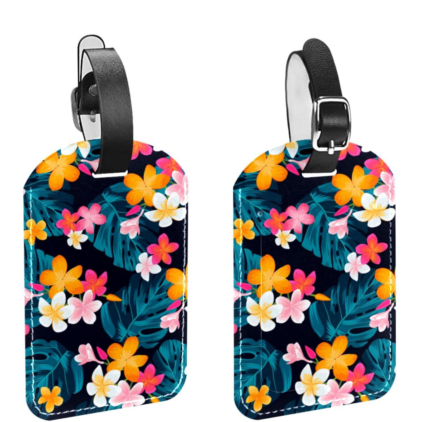Square 2Pack PU Leather Tropical Plants Cruise Luggage Tag with Privacy ...