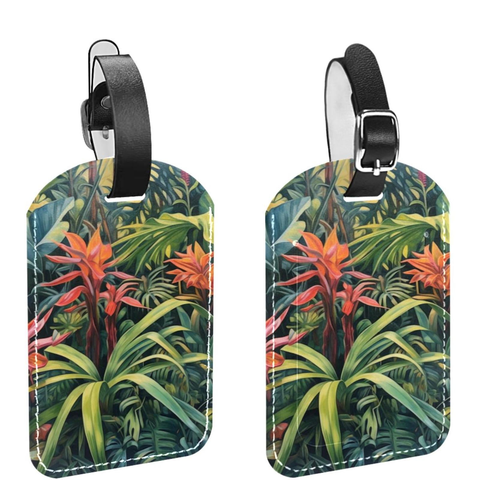 Square 2Pack PU Leather Tropical Plants Cruise Luggage Tag with Privacy ...