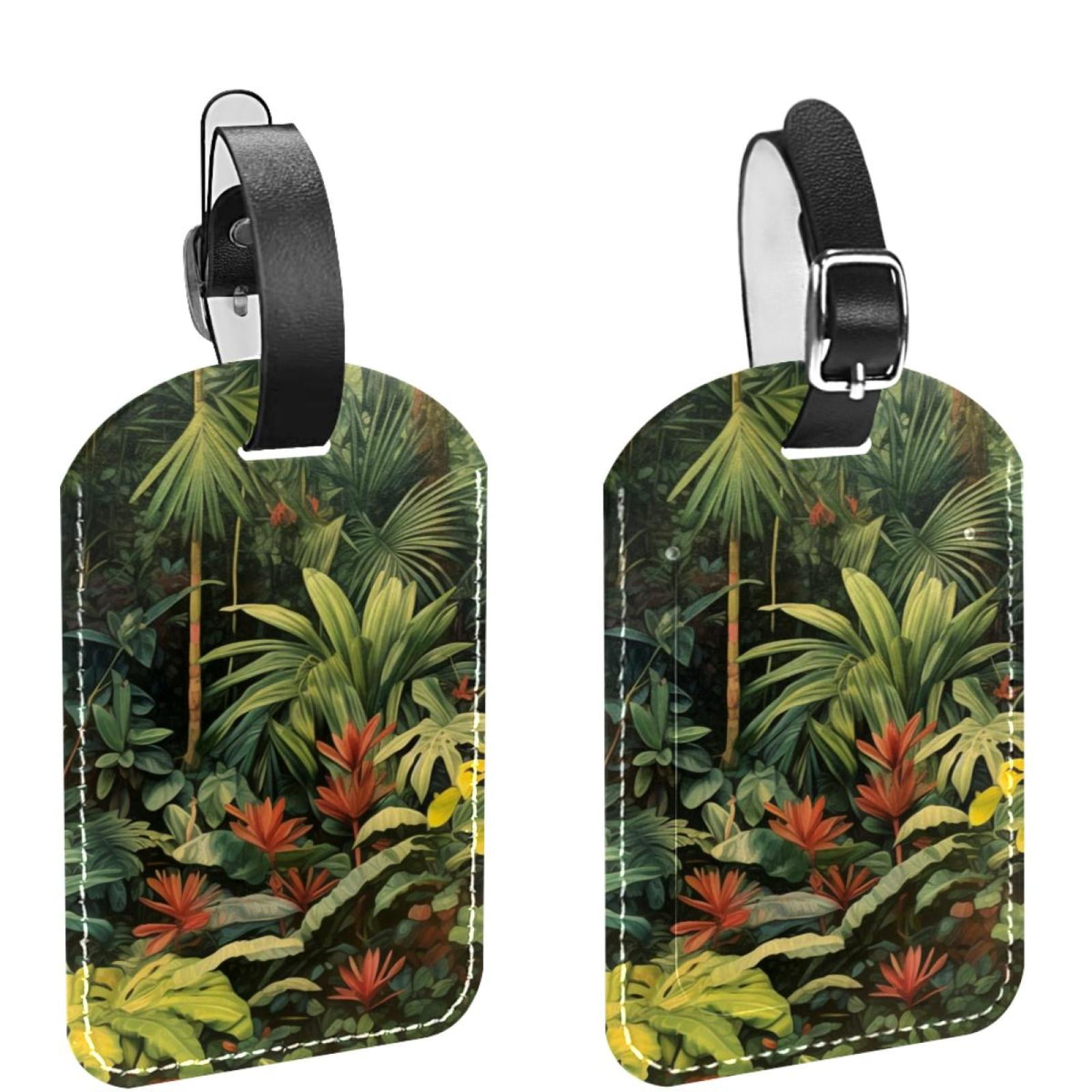 Square 2Pack PU Leather Tropical Plants Cruise Luggage Tag with Privacy ...