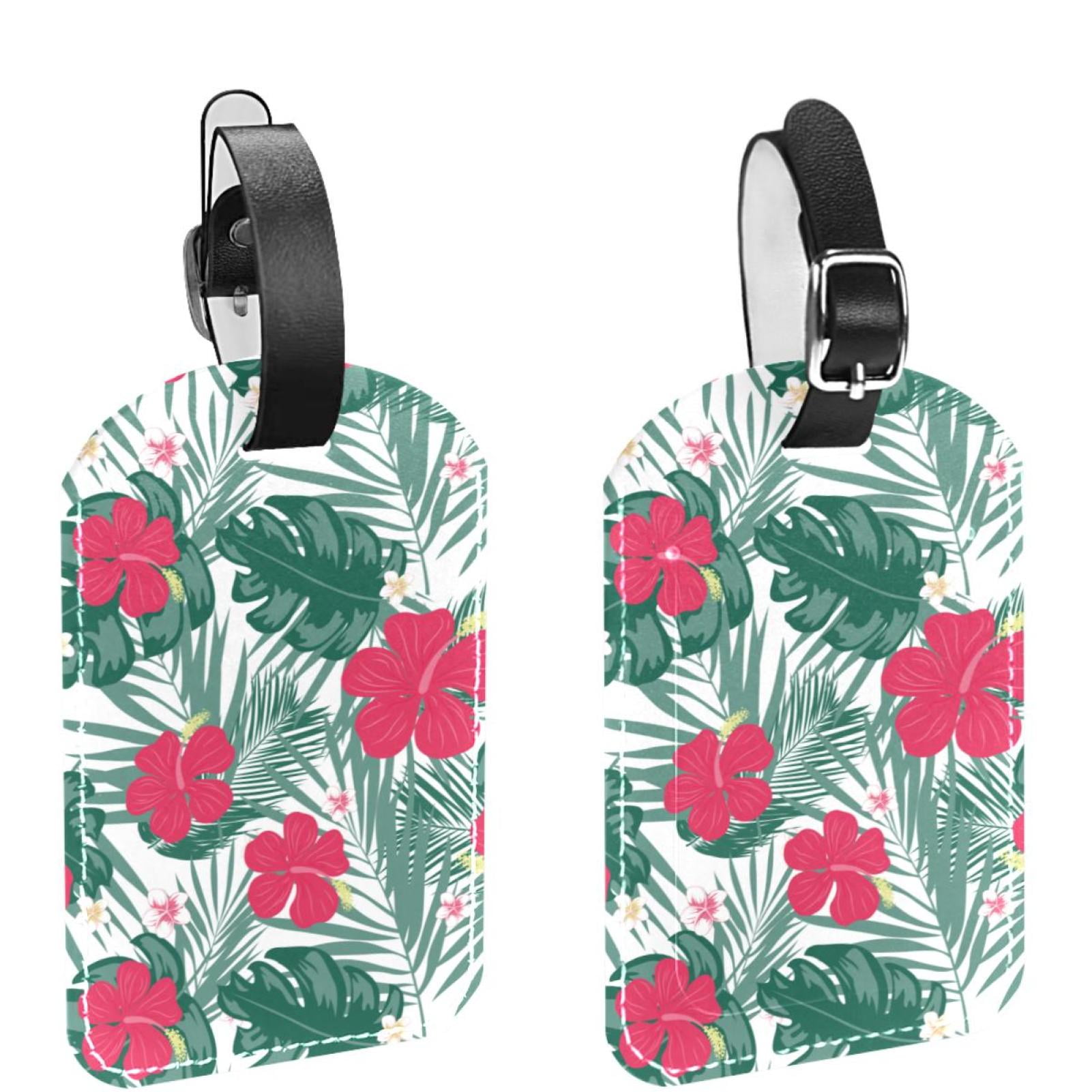 Square 2Pack PU Leather Tropical Plants Cruise Luggage Tag with Privacy ...