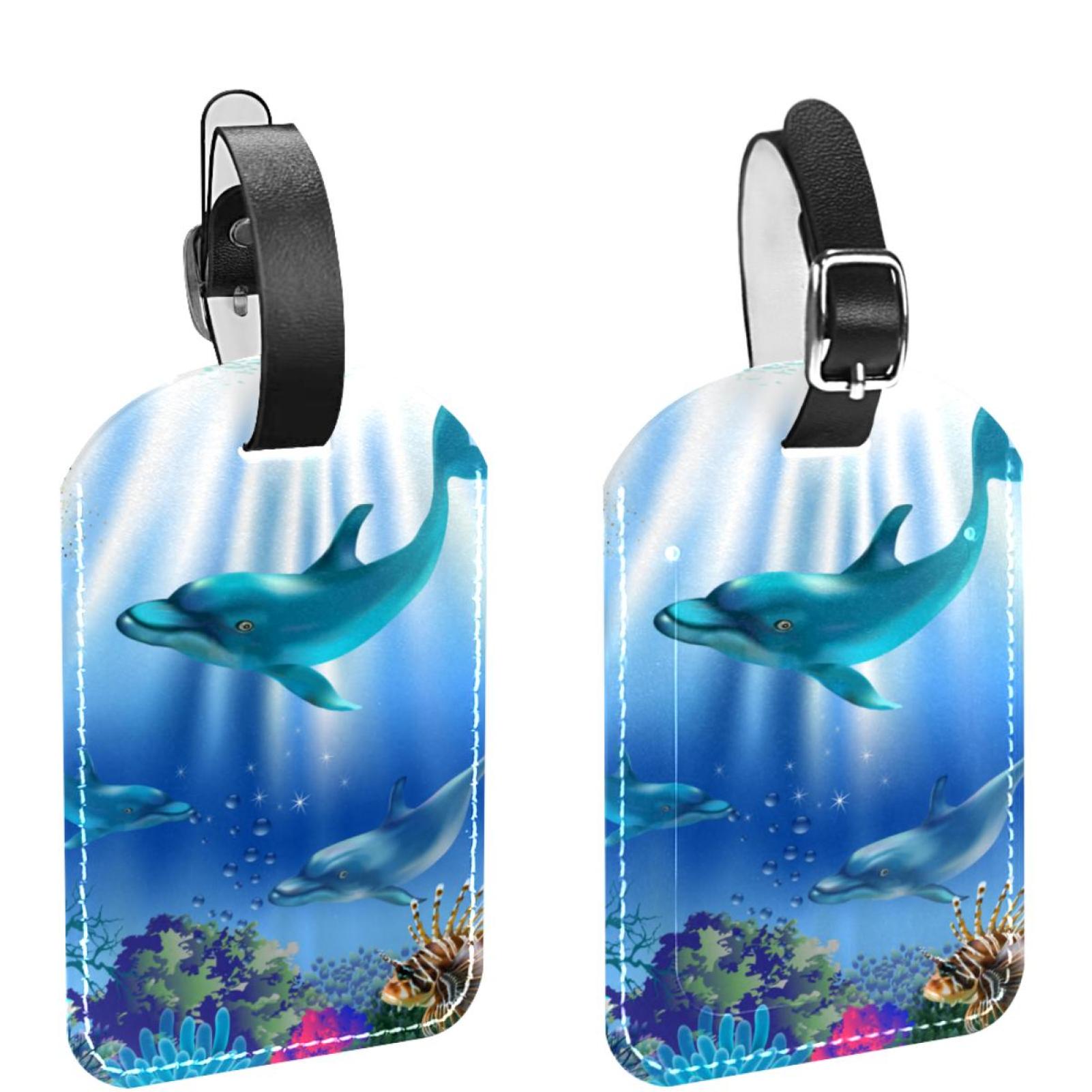 Square 2Pack PU Leather Underwater World Dolphins Cruise Luggage Tag ...