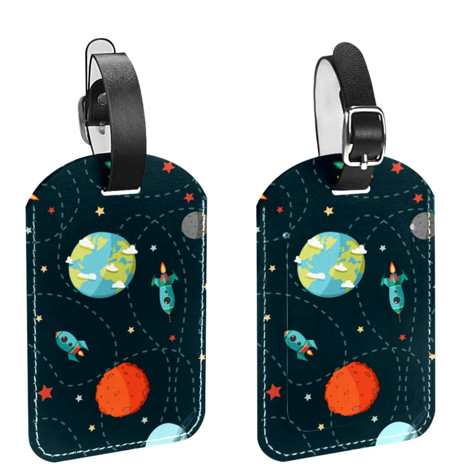Square 2Pack PU Leather Universe Planet Rocket Cruise Luggage Tag with ...
