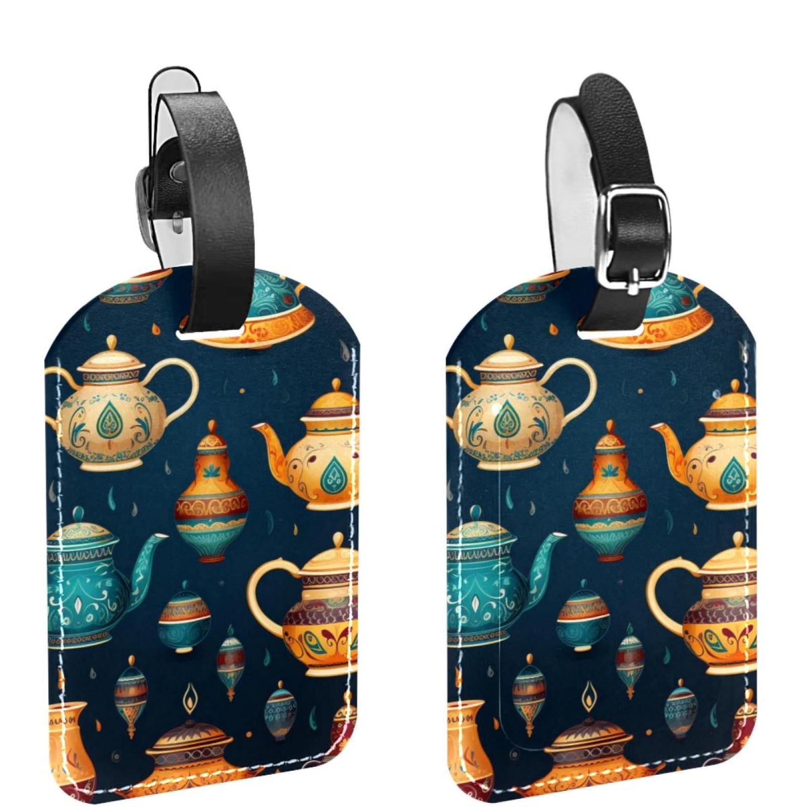 Square 2Pack PU Leather Vintage Teapot Cruise Luggage Tag with Privacy ...