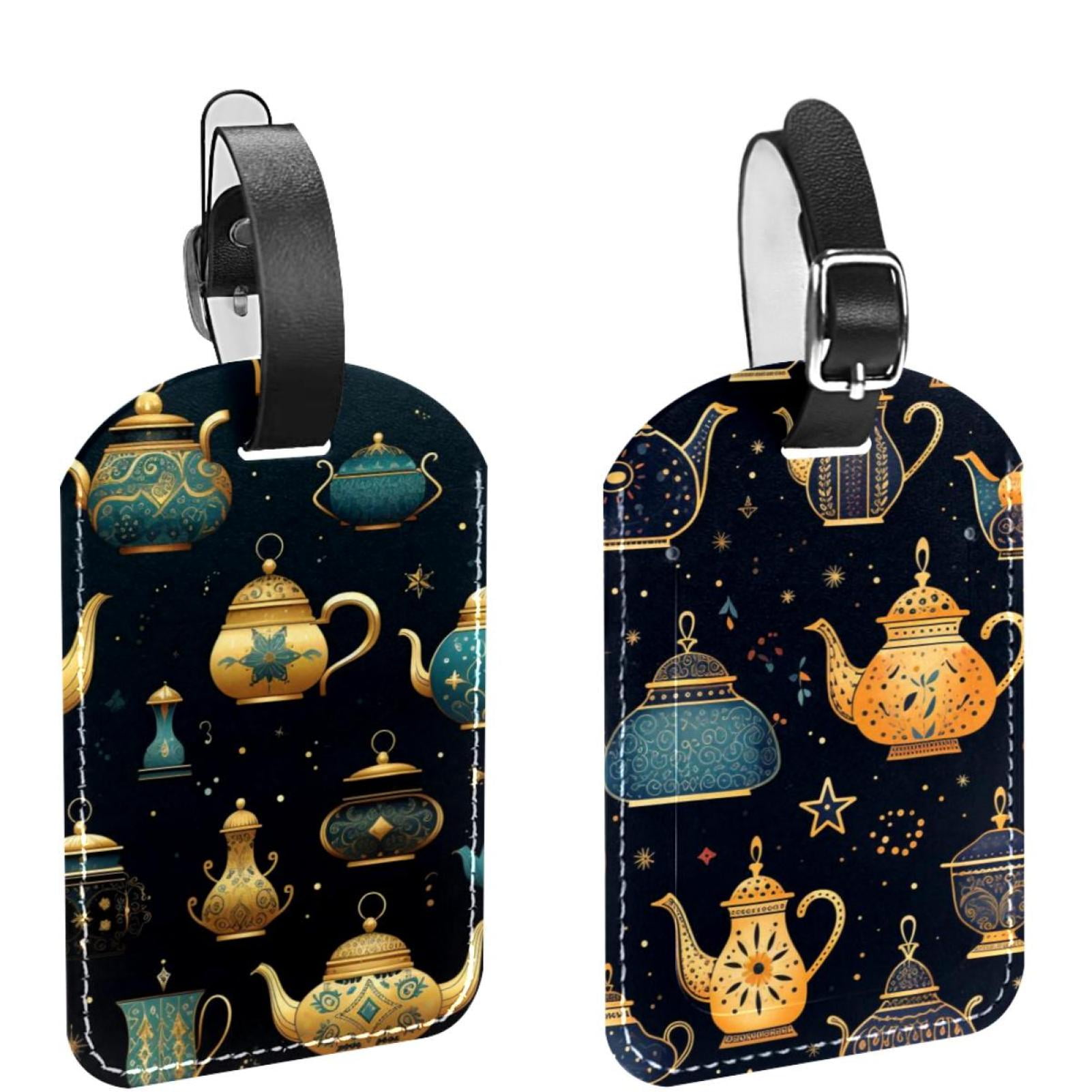 Square 2Pack PU Leather Vintage Teapot Cruise Luggage Tag with Privacy ...