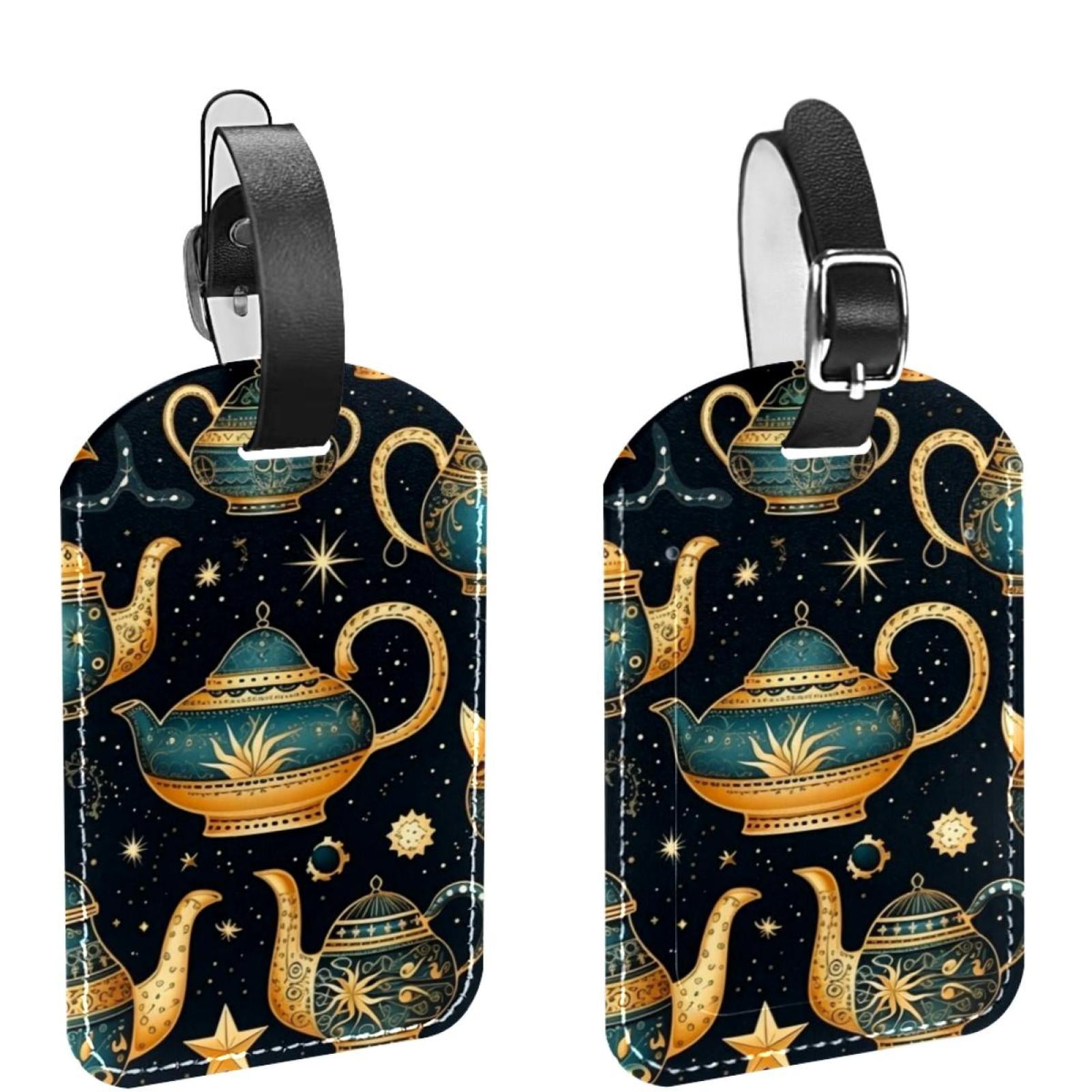 Square 2Pack PU Leather Vintage Teapot Cruise Luggage Tag with Privacy ...