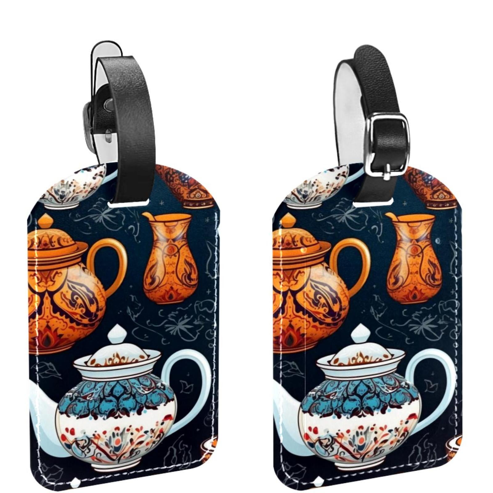Square 2Pack PU Leather Vintage Teapot Cruise Luggage Tag with Privacy ...