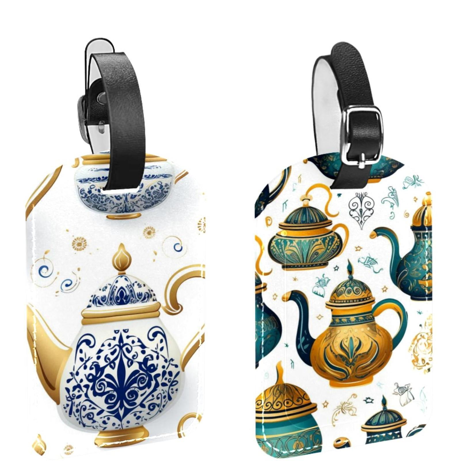 Square 2Pack PU Leather Vintage Teapot Cruise Luggage Tag with Privacy ...