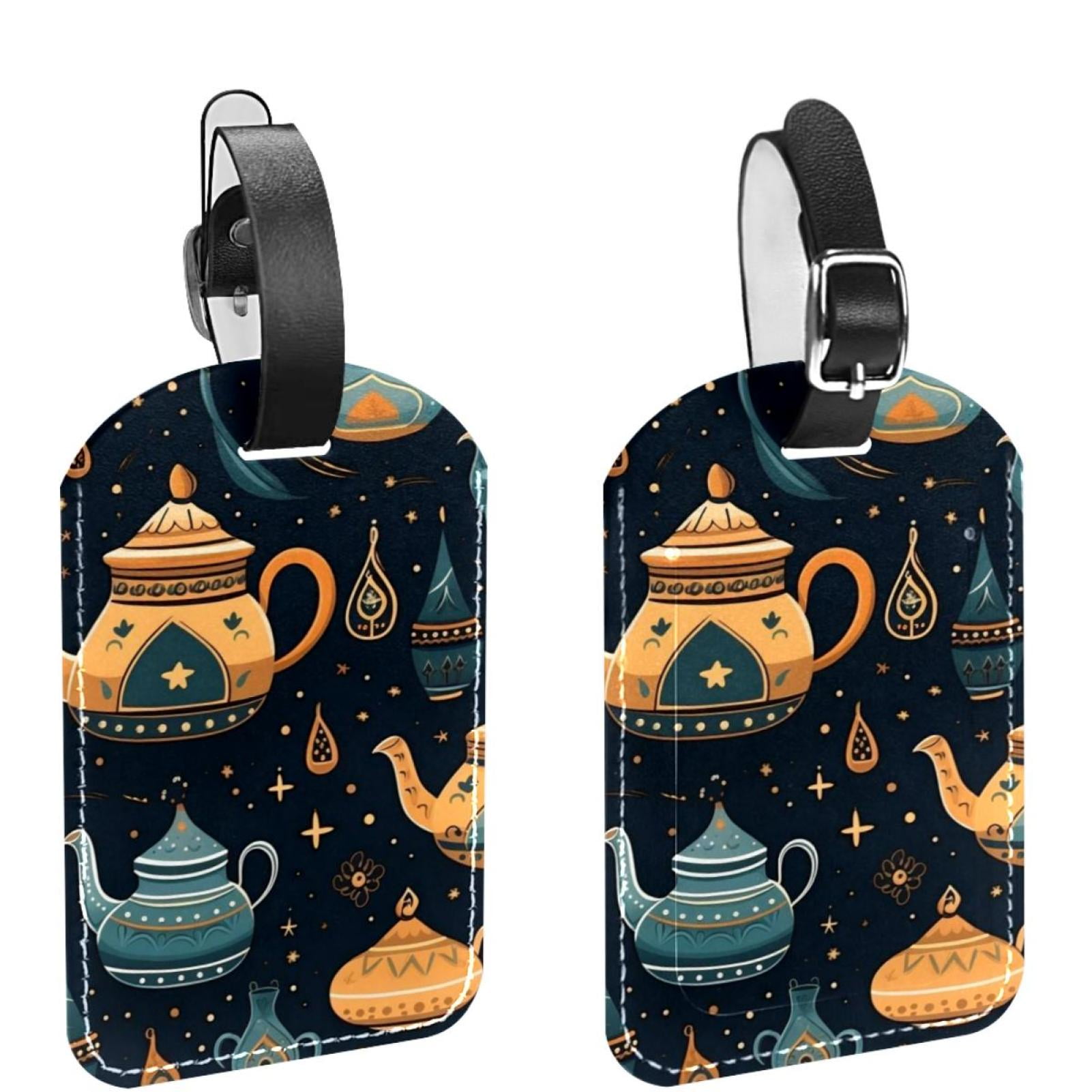 Square 2Pack PU Leather Vintage Teapot Cruise Luggage Tag with Privacy ...