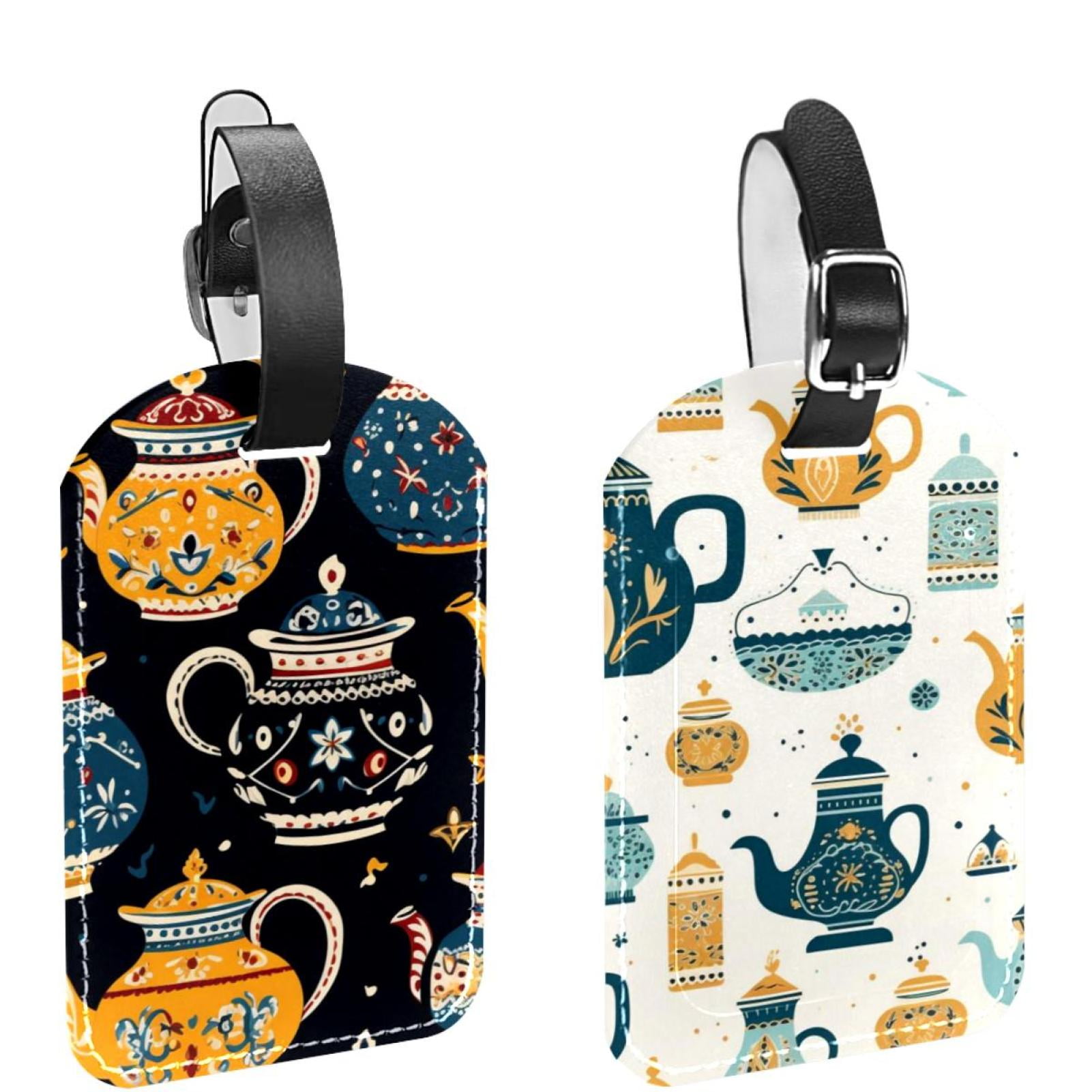 Square 2Pack PU Leather Vintage Teapot Cruise Luggage Tag with Privacy ...