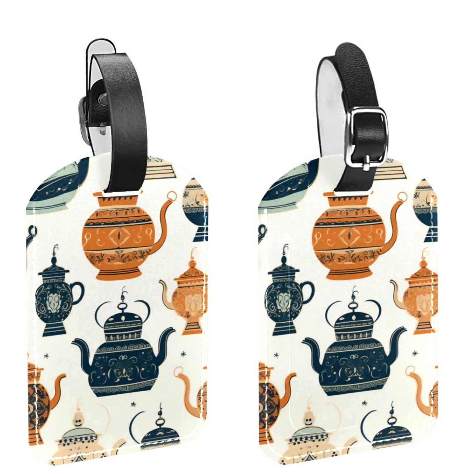Square 2Pack PU Leather Vintage Teapot Cruise Luggage Tag with Privacy ...