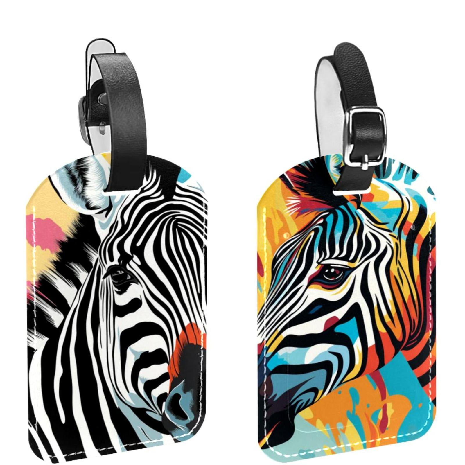 Square 2Pack PU Leather Zebra Cruise Luggage Tag with Privacy Cover and ...