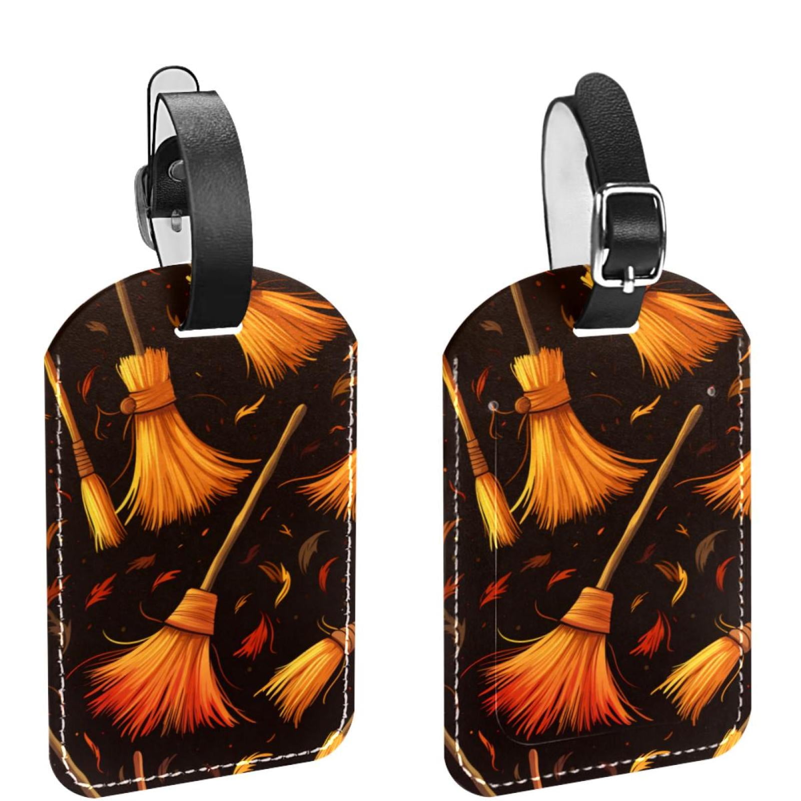 Square 2Pack PU Leather halloween broom Cruise Luggage Tag with Privacy ...
