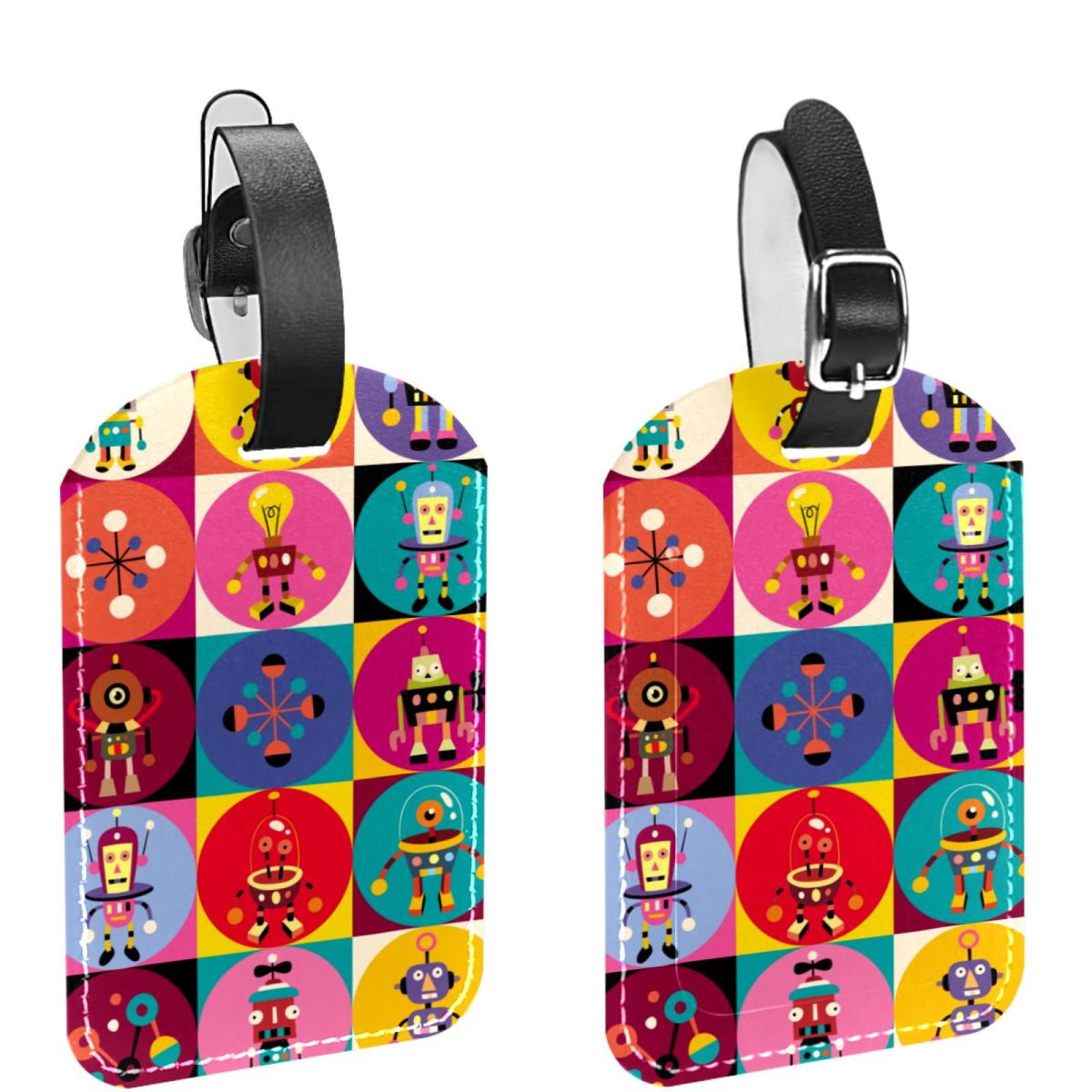 Square 2Pack PU Leather robots pattern Cruise Luggage Tag with Privacy ...