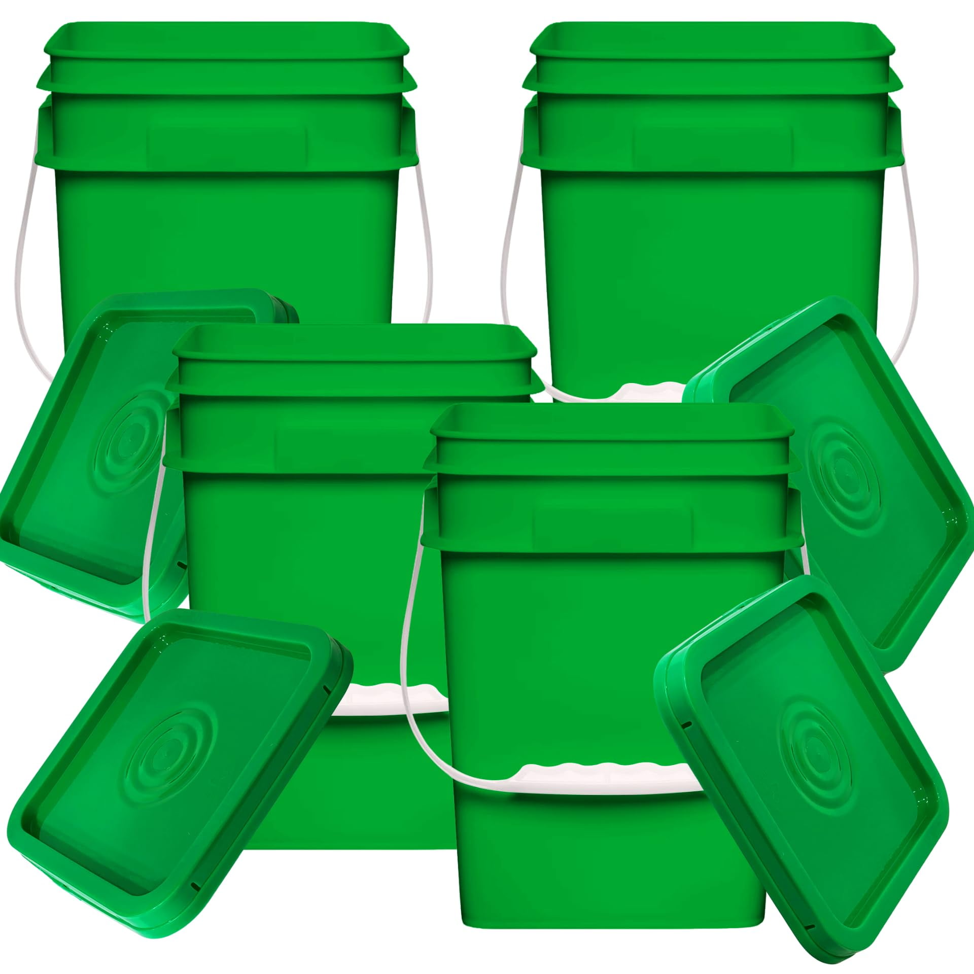 Square 4 Gallon Food Grade Pail with Snap On Lid, Stackable and ...