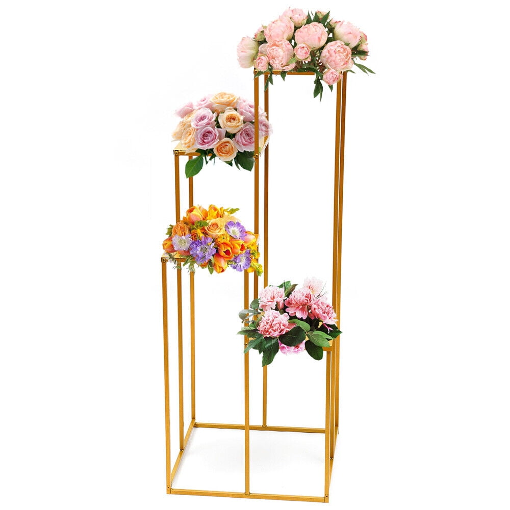 Square 4-Story Wedding Flower Stand Metal Vase Rack Gold Flower Stands ...