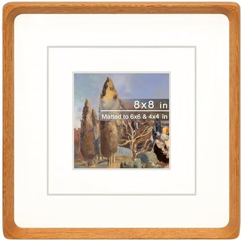 Square 8x8 Picture Frame with Mat for 4x4/6x6, Natural Teak Wood ...