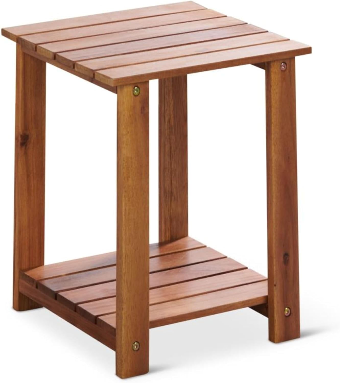 Square Acacia Wood Side Table, 2-Tier Indoor/Outdoor Wooden Accent ...