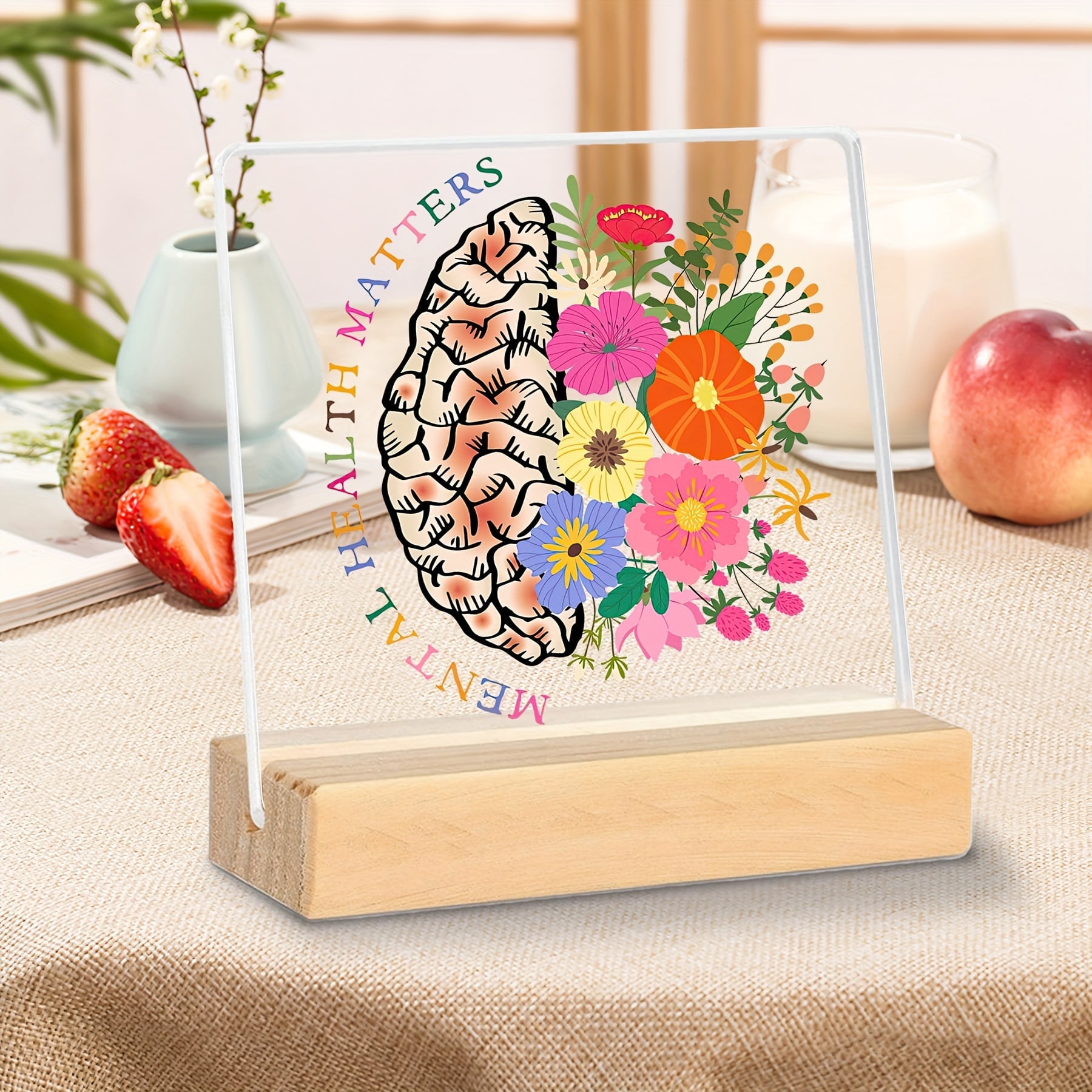 Square Acrylic Plaque - Brain & Floral Mental Health Matters Decor ...
