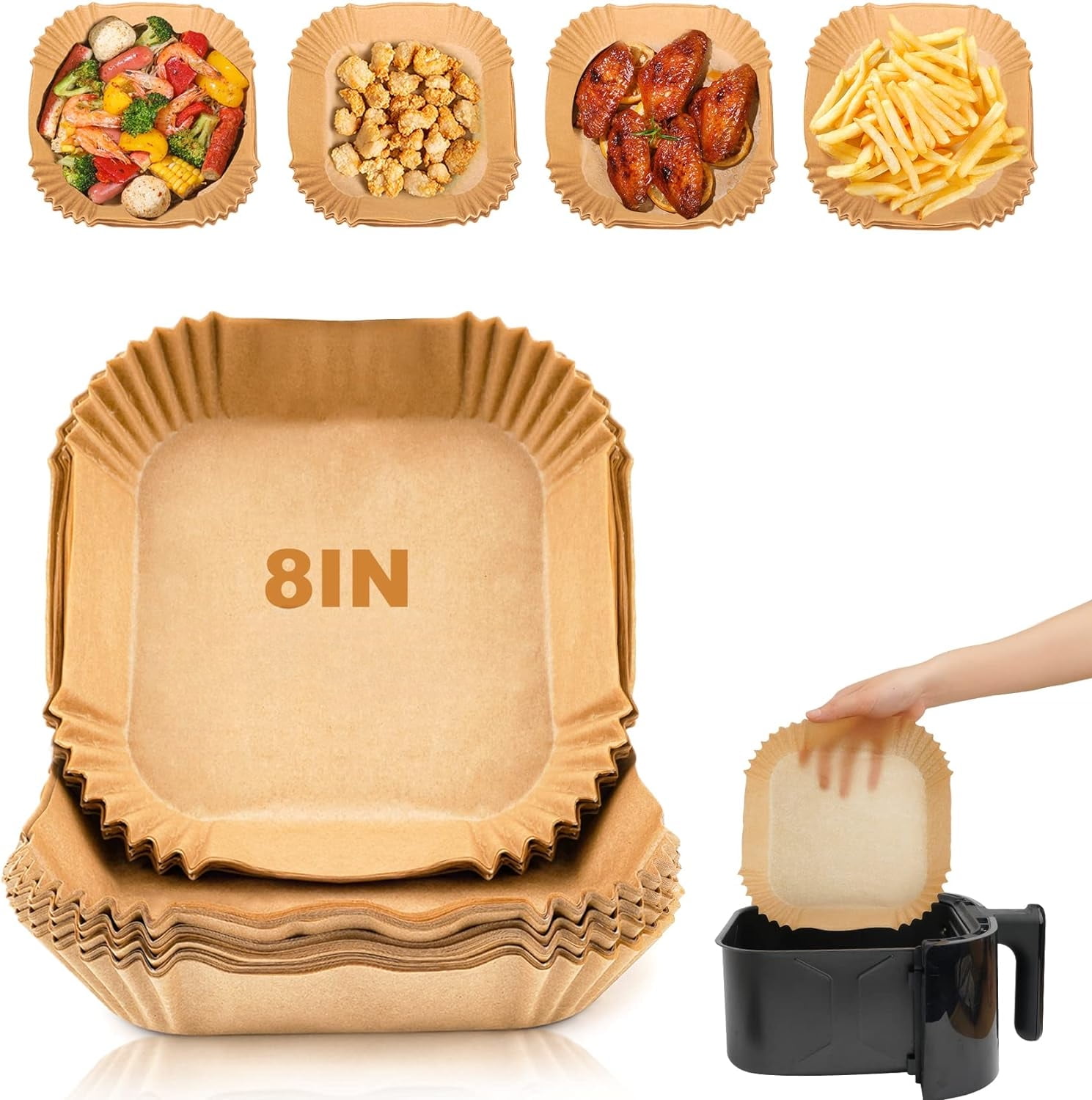Square Air Fryer Paper Liners, 100/150Pcs Parchment Paper, Air Fryer ...