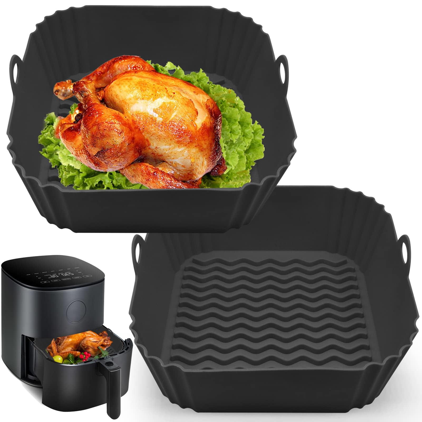 Square Air Fryer Silicone Liners, 8 Inch 4 to 7 QT Food Grade Reusable ...