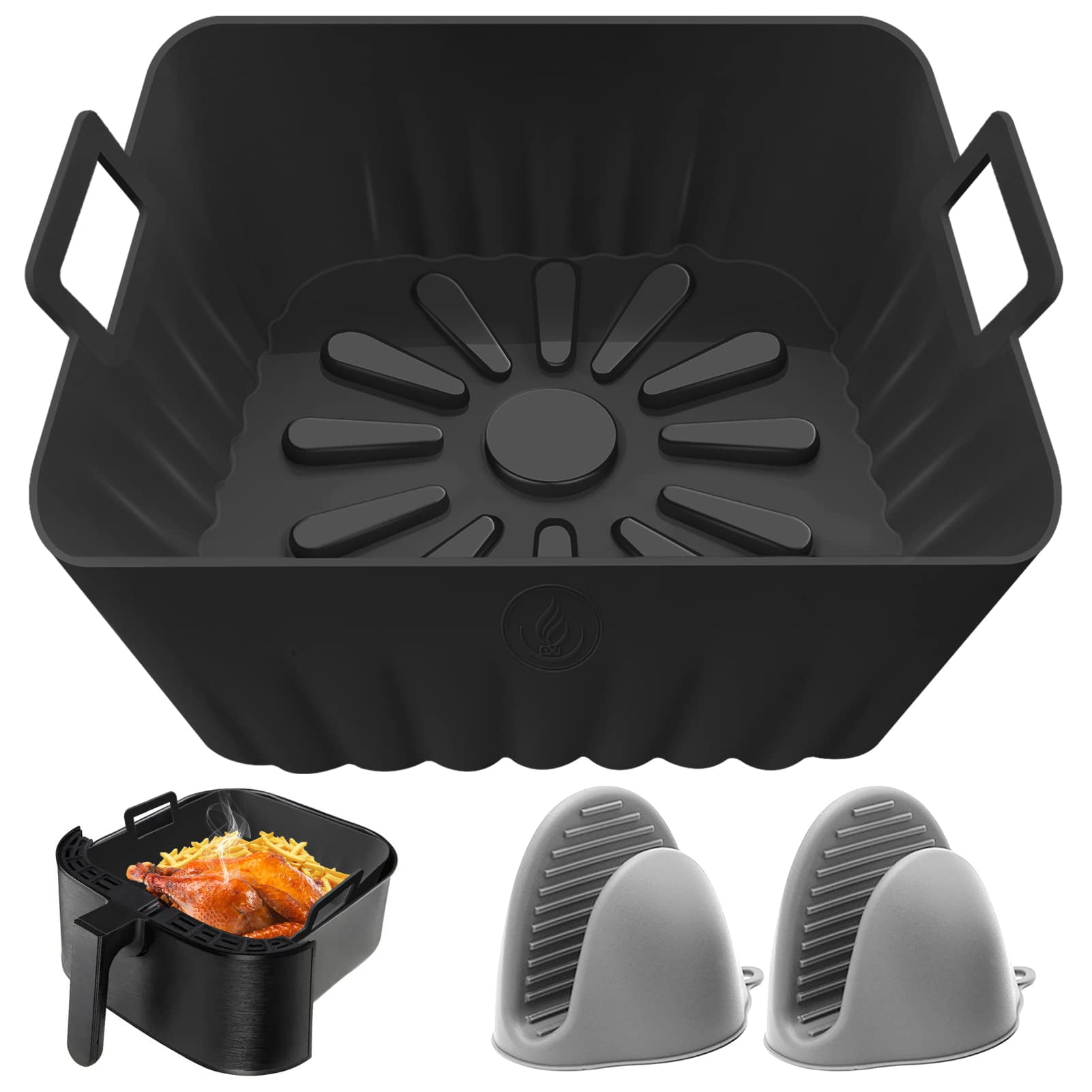 Square Air Fryer Silicone Liners, 8 Inch Food Grade Reusable Heat ...