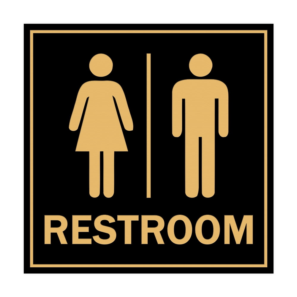 Square All Gender Restroom Sign (Black /Gold) - Small - Walmart.com