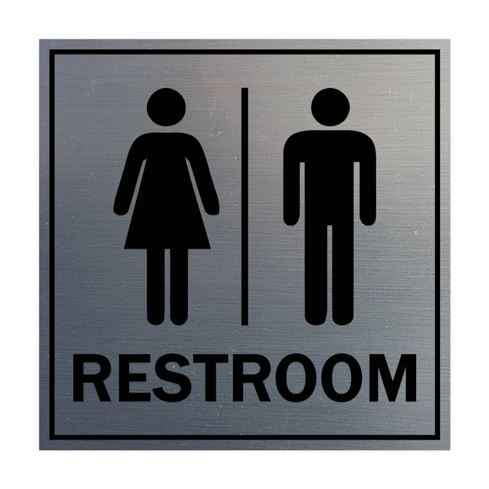 Square All Gender Restroom Sign with Adhesive Tape (Brushed Silver ...