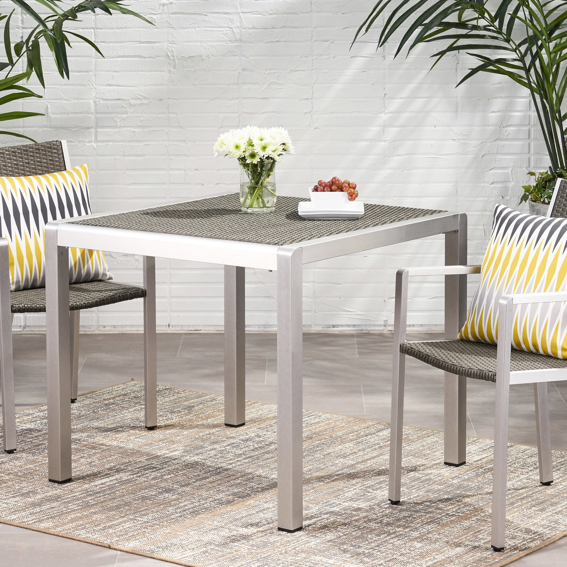 Square Aluminum Outdoor Dining Table | Resistant to Mild Weather | Faux ...