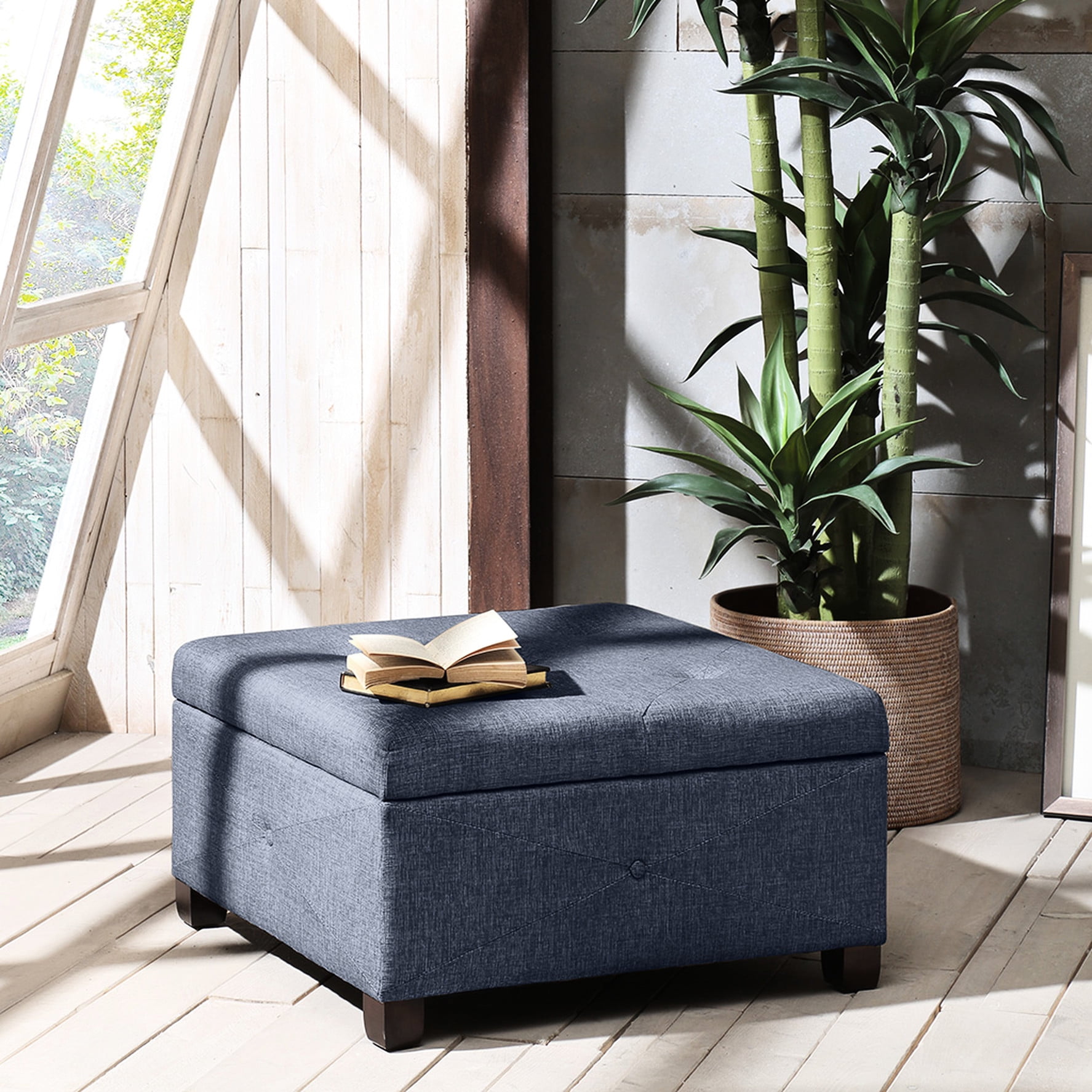Square, Ample Storage Ottoman with Solid Wood Legs - Adds Style and ...