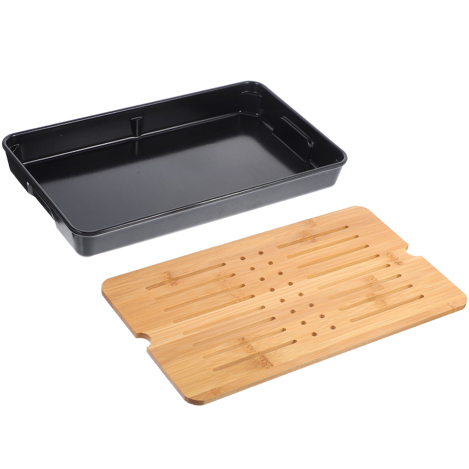 Square Bamboo Tray Rectangular Tea Set Drain Fruit - Walmart.com