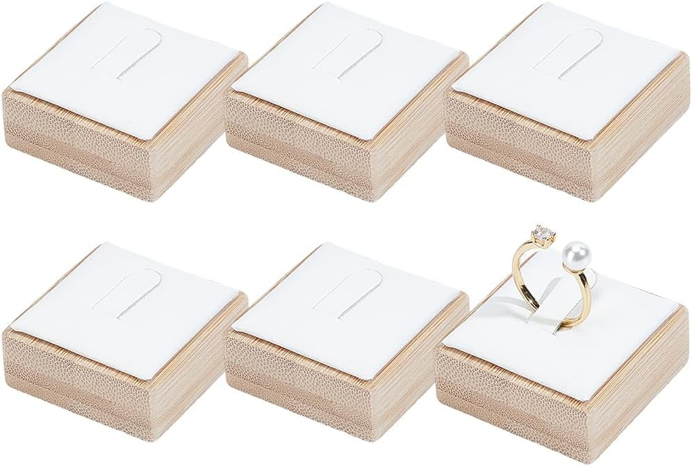 Square Bamboo Wood Single Ring Display Stands with Imitation Leather ...