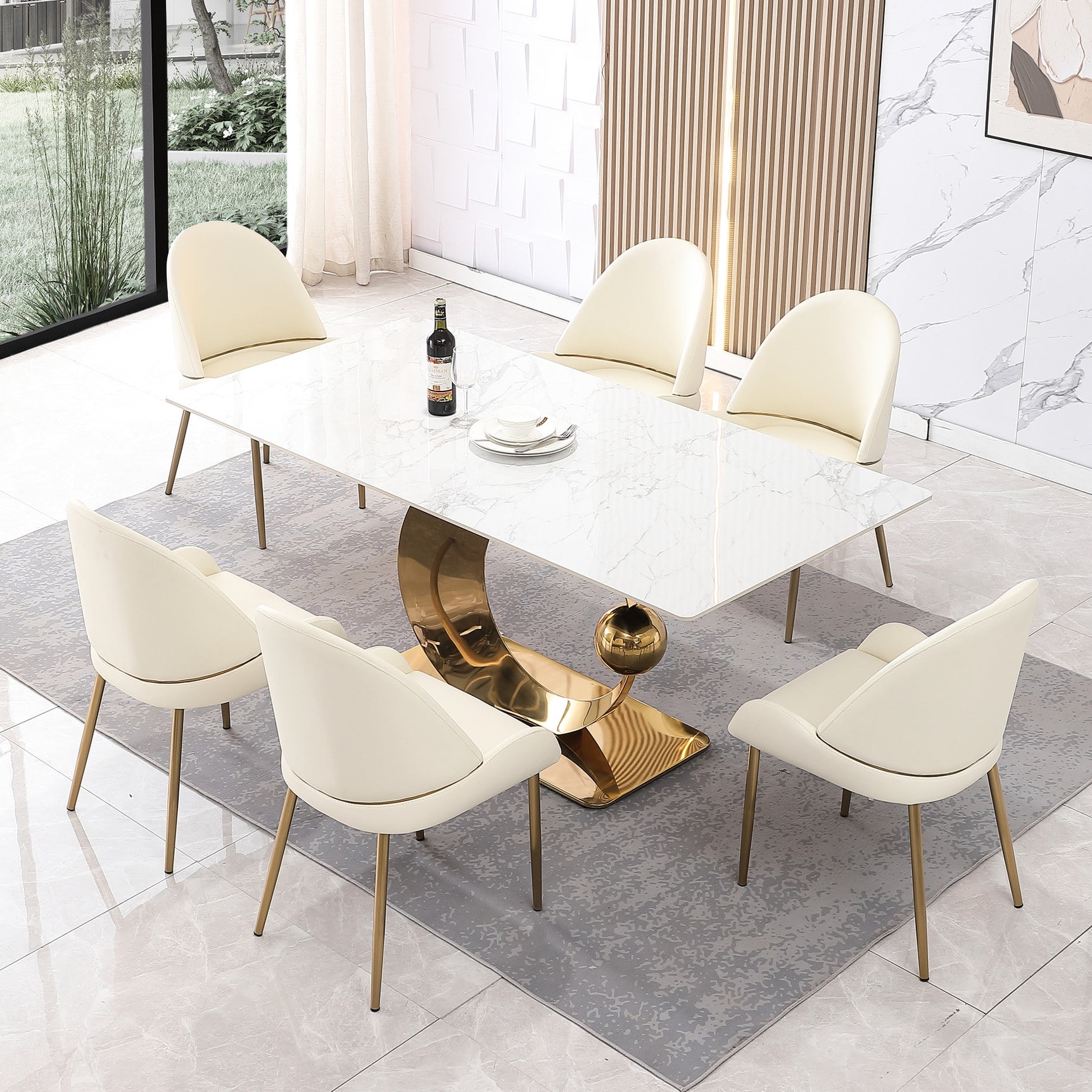 Square Beige Dining Table / 71-Inch, Sintered Stone Material / Ideal ...