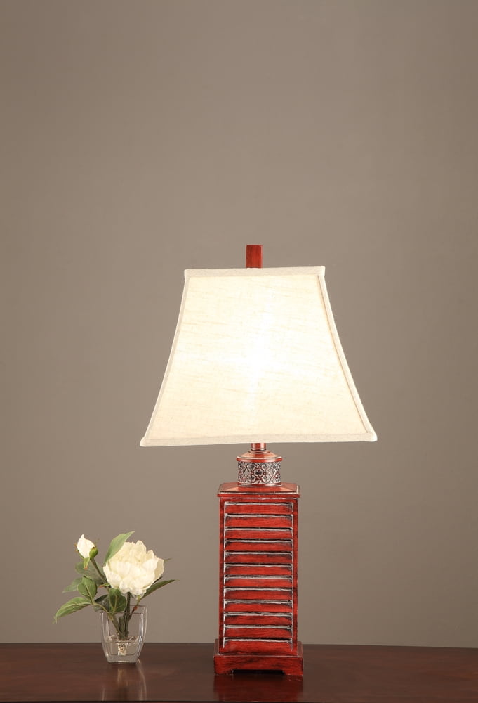 Square Belled Shade Table Lamp With Carved Base Red Set of 2 - Walmart.com