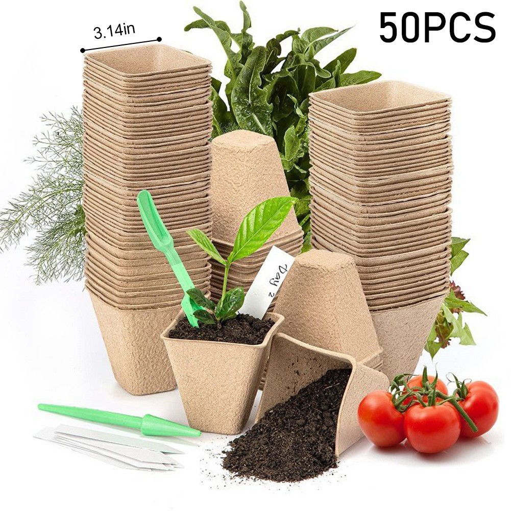 Square Biodegradable Paper Pulp Peat Plant Pots Nursery Cup Garden Tray ...