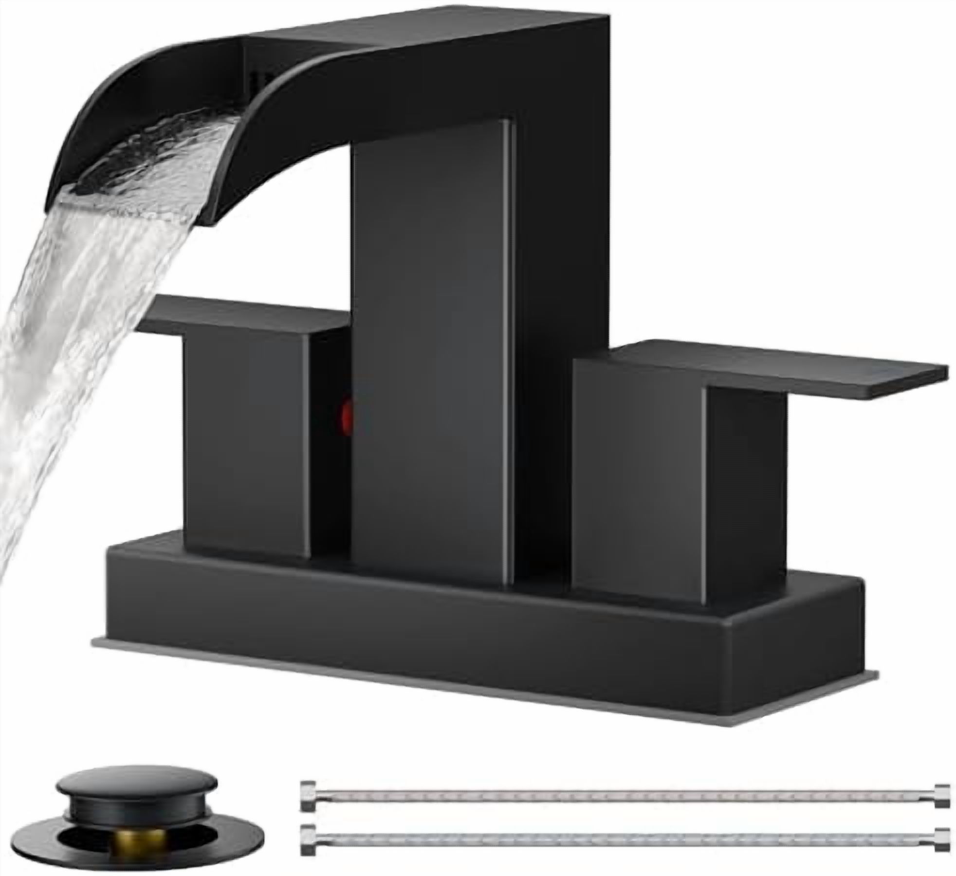 Square Black Bathroom Faucets for 2 Hole or 3 Hole, Waterfall 4 Inch ...