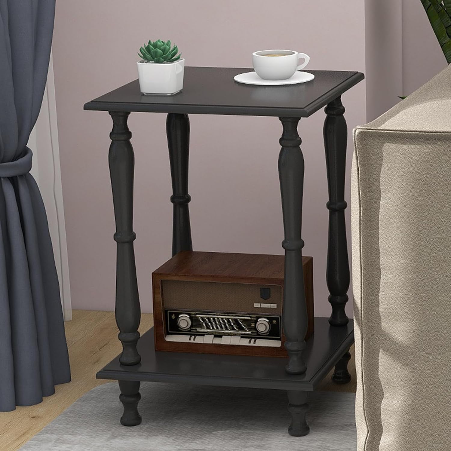 Square Black Living Room Tables French Style End Side Table with Open ...