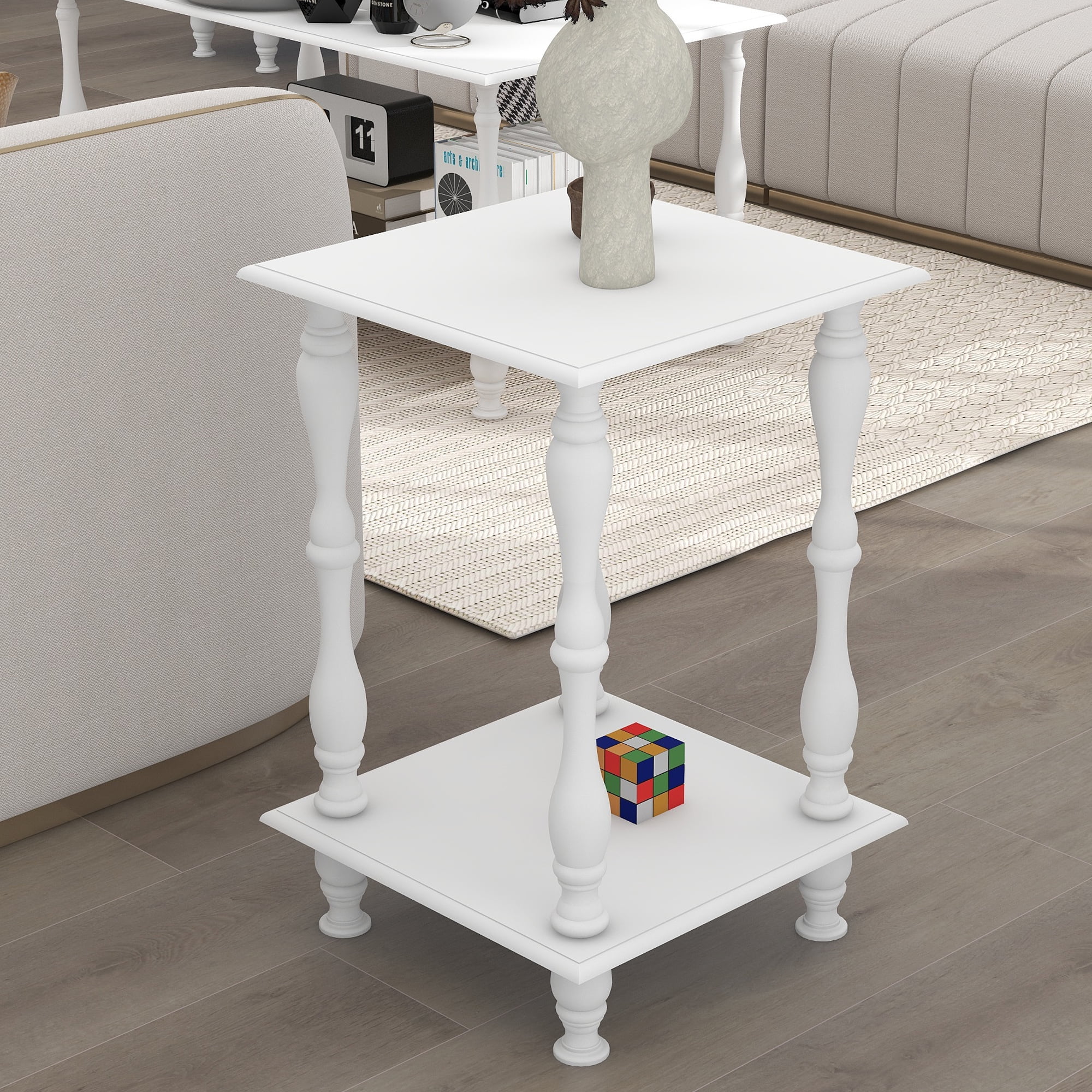 Square Black Living Room Tables French Style End Side Table with Open ...