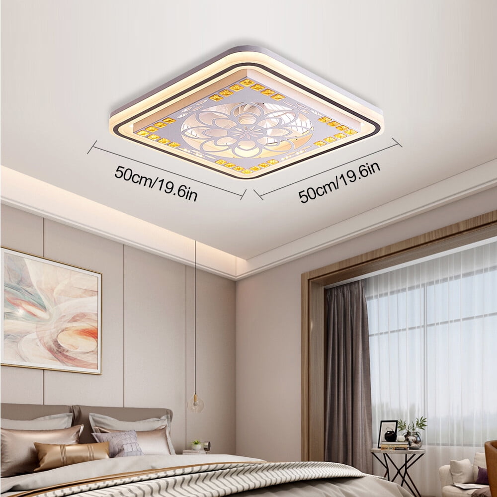 Square Bladeless Ceiling Fan with Light, Chandelier, Dimmable, Remote ...