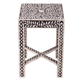 LAKECITY ARTS Bone Inlay Stripe Design Round Side Table Black, Bone ...