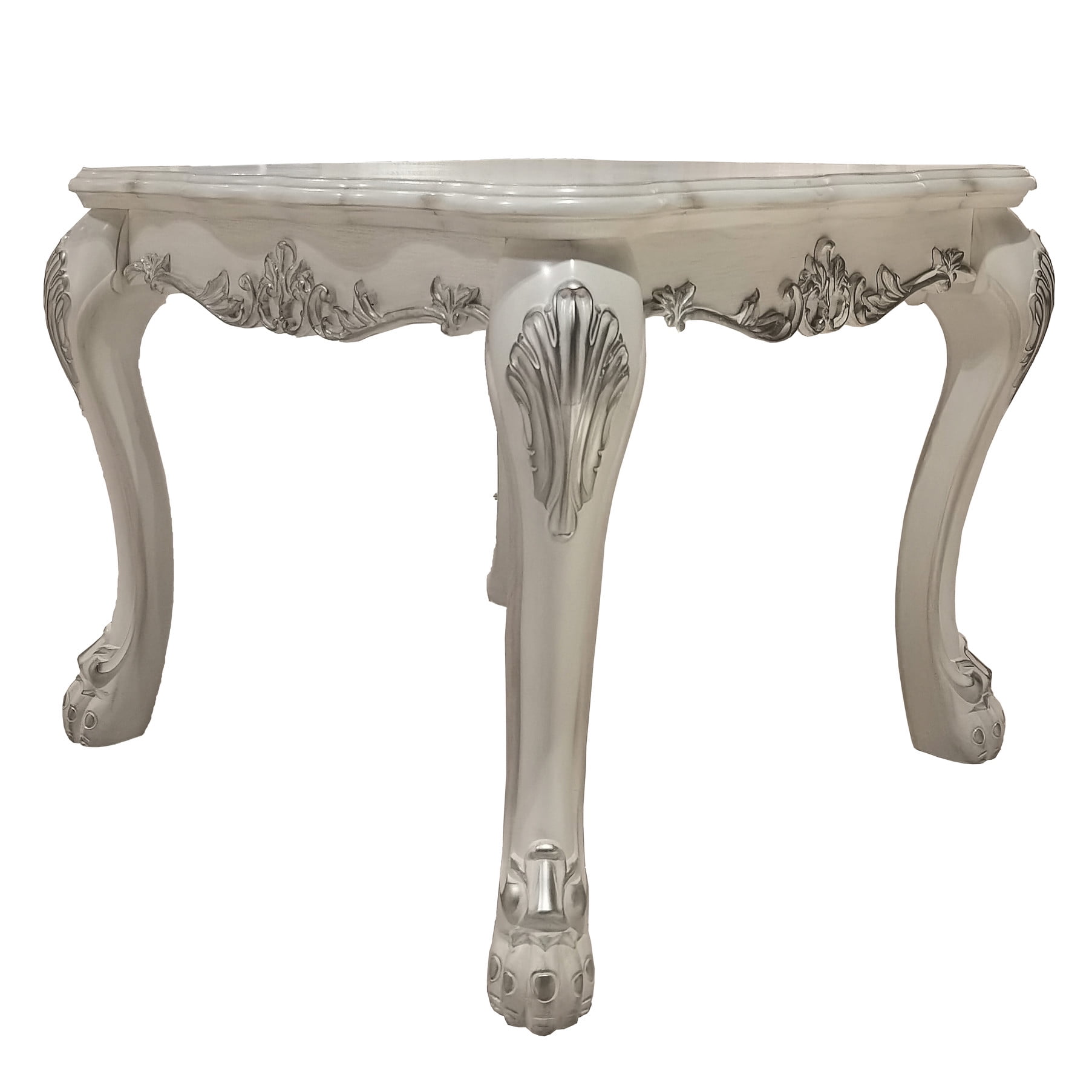 Square Bone White End Table, Claw Leg And Intricate Ornamentation ...