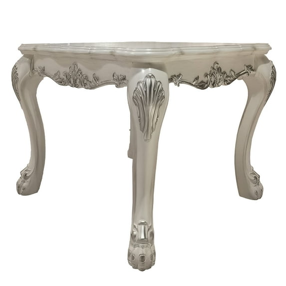 Square Bone White End Table, Claw Leg And Intricate Ornamentation ...