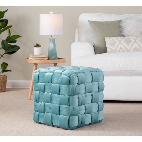 Square Braided 16" Ottoman in Ice Blue Velvet by LumiSource - Walmart.com