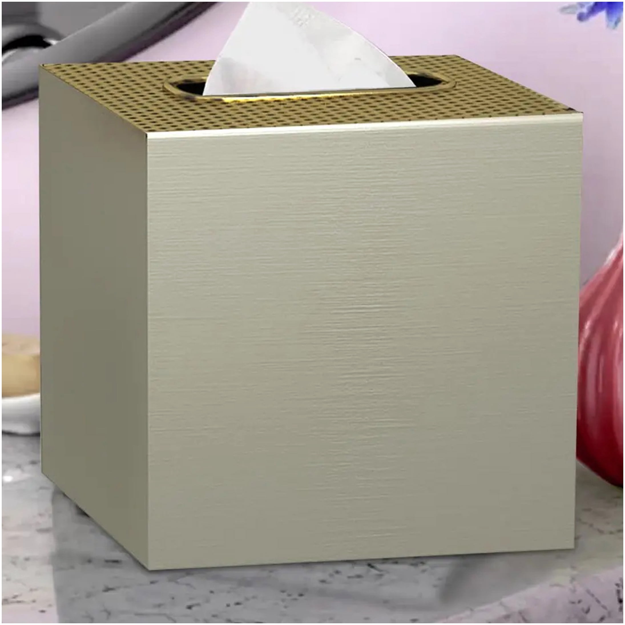 Square Brushed Gold Stainless Steel Facial Tissue Box Holder for ...