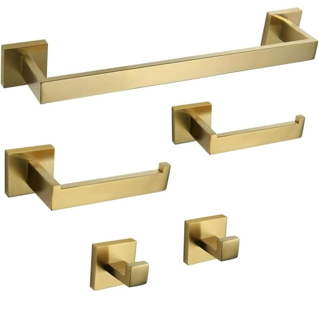 Square Brushed Gold Towel Bar Set，24-Inch Wall Mounted Bathroom ...