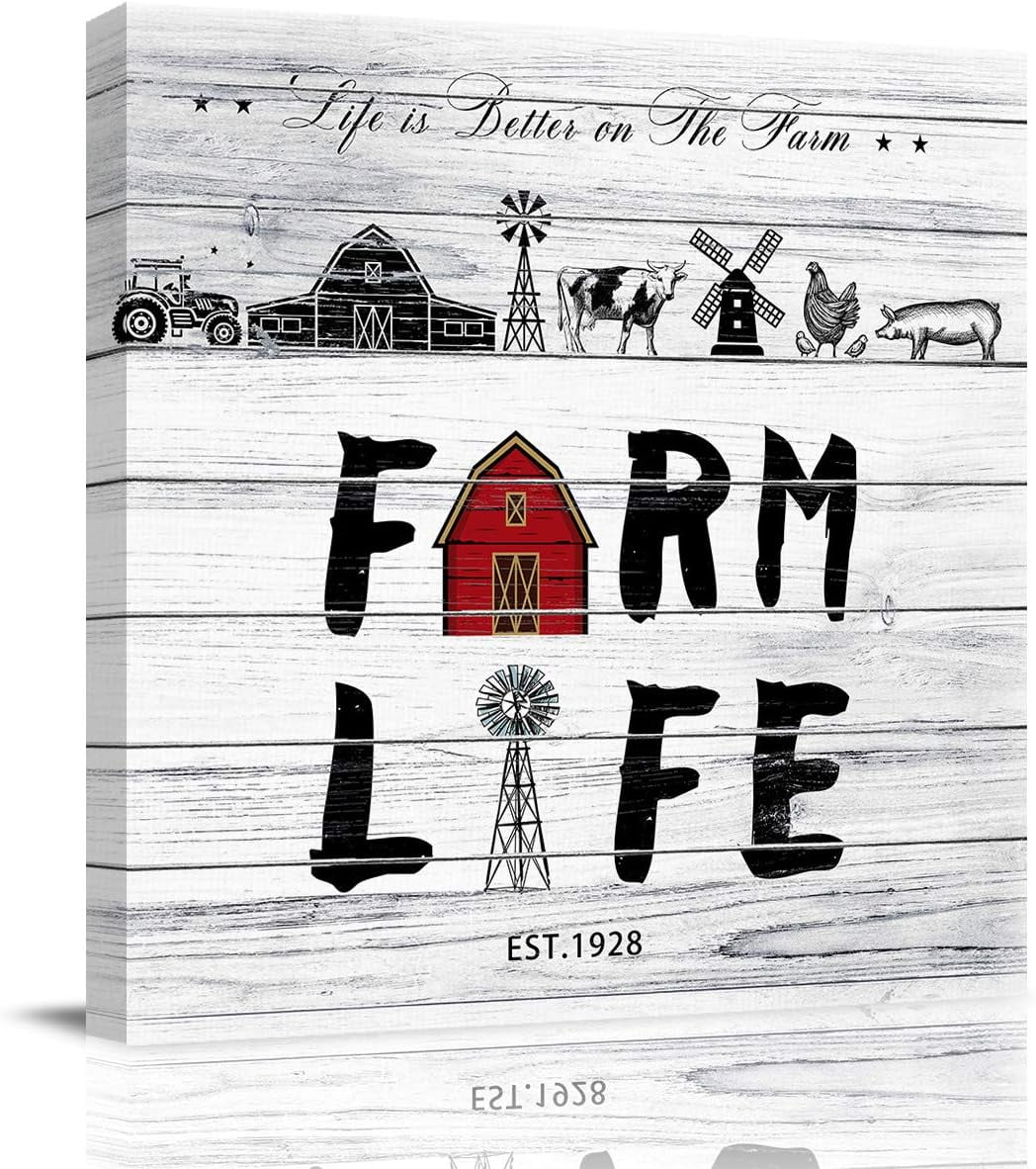 Square Canvas Wall Art Oil Painting for BedroomFarmhouse Cow Chicken ...